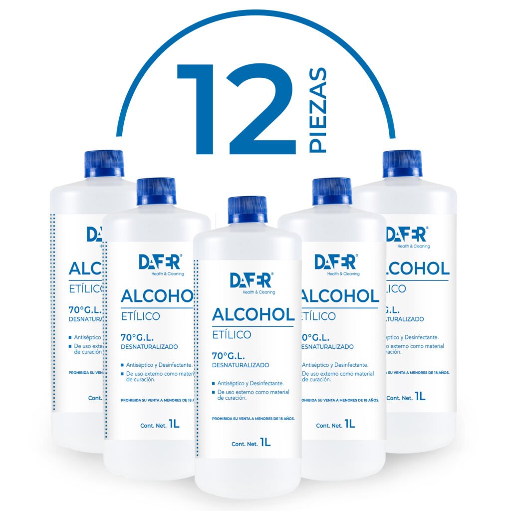 Alcohol etílico desnaturalizado 70 G.L. 1 Litro - 12 piezas | Dafer Health