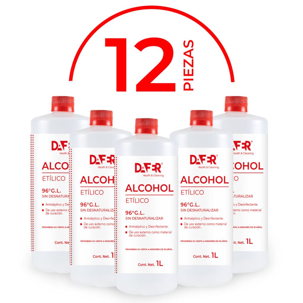 Alcohol Etílico 96° G.L. 1 litro - 12 piezas | Dafer Health