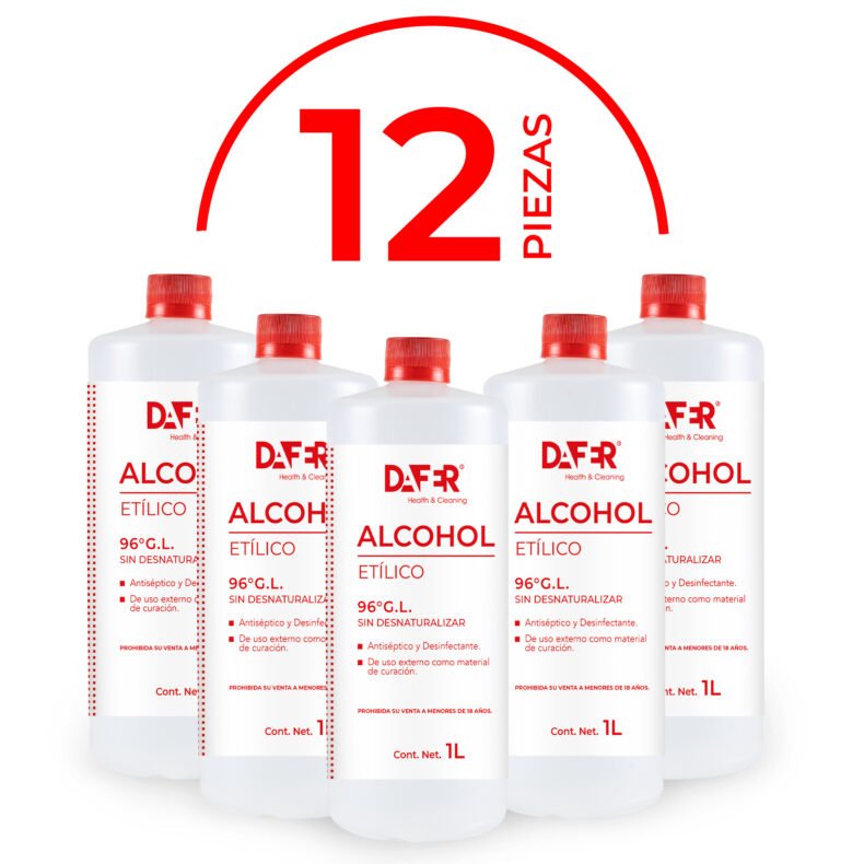 Alcohol Etílico 96° G.L. 1 litro - 12 piezas | Dafer Health Alcohol Etílico 96° G.L. 1 litro - 12 piezas | Dafer Health