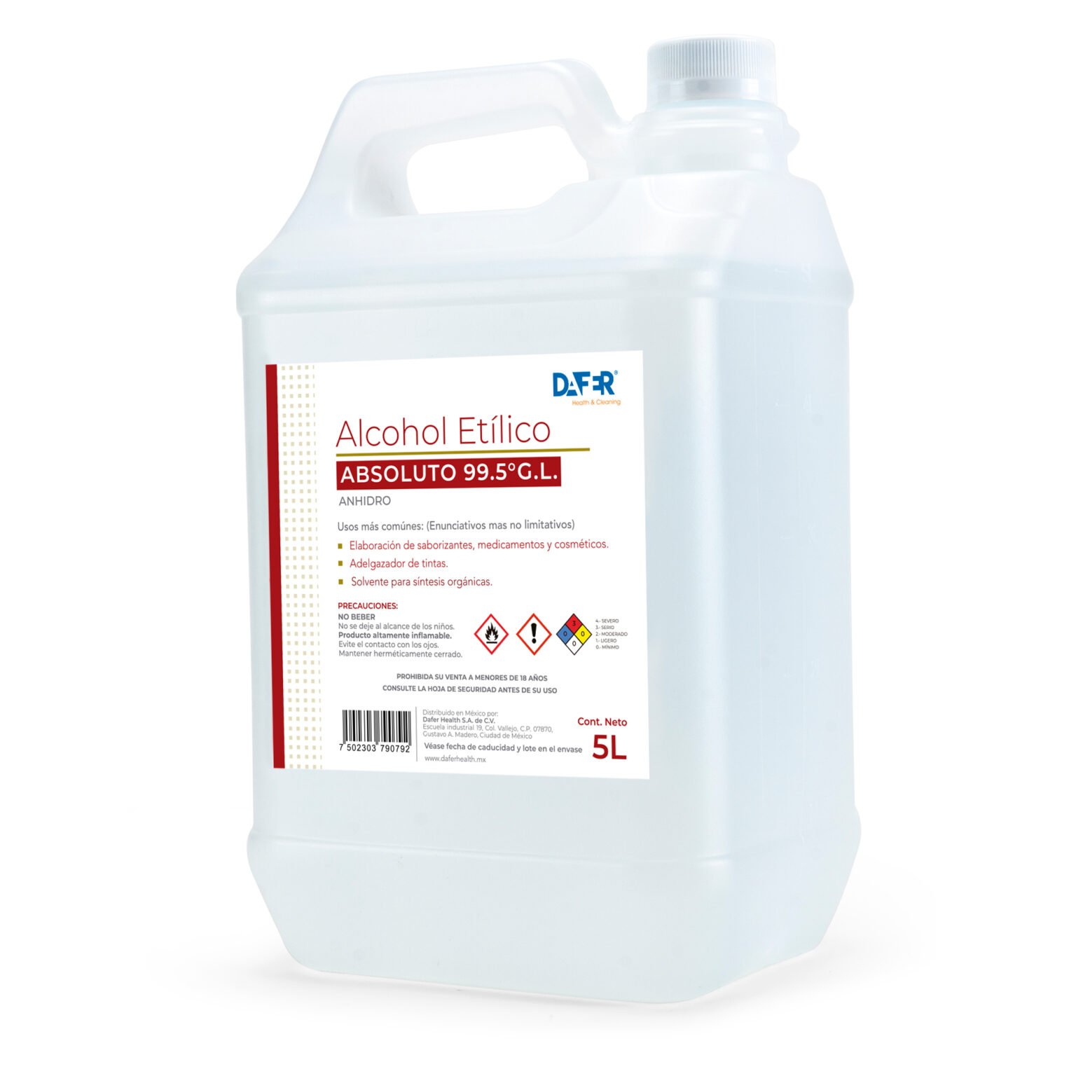 Alcohol Etílico 96° G.L. 1 litro - 12 piezas | Dafer Health